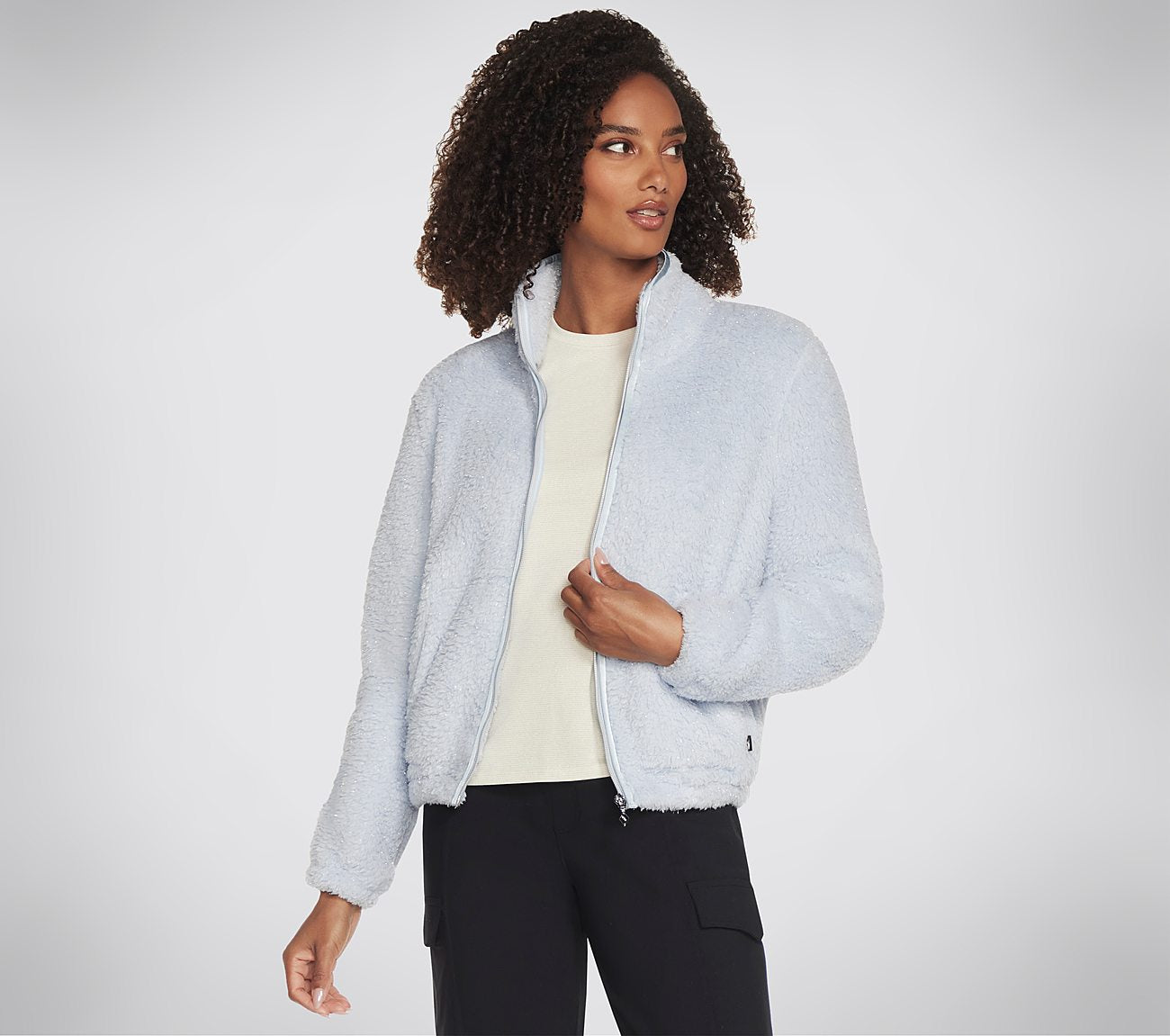 GO SNUGGLE Sherpa Jacket | Blå sølv jakke - Køb online – Skechers.dk